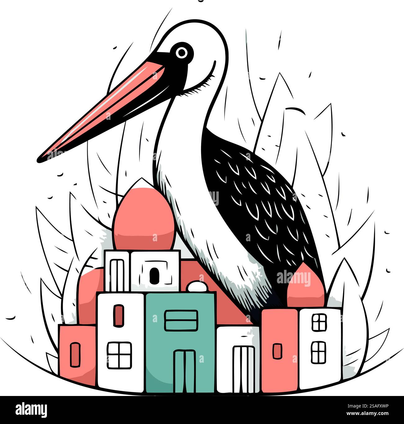 Stork on a background of the old city. Vector illustration Stock Vector ...