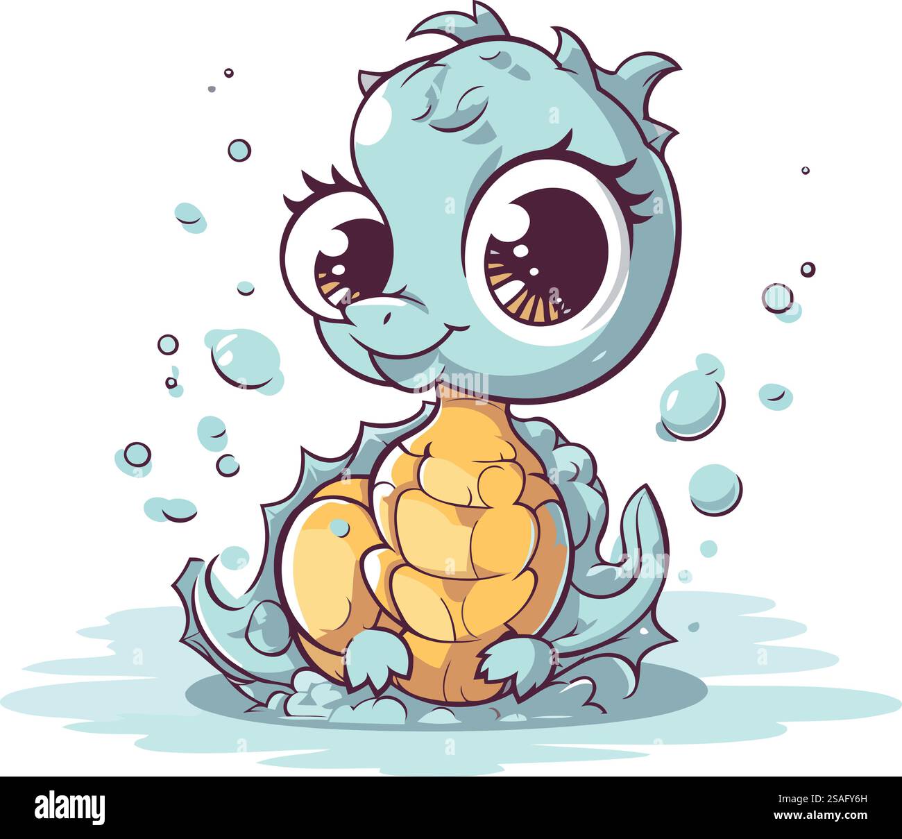 Illustration of a Cute Cartoon Sea Monster on a White Background Stock ...