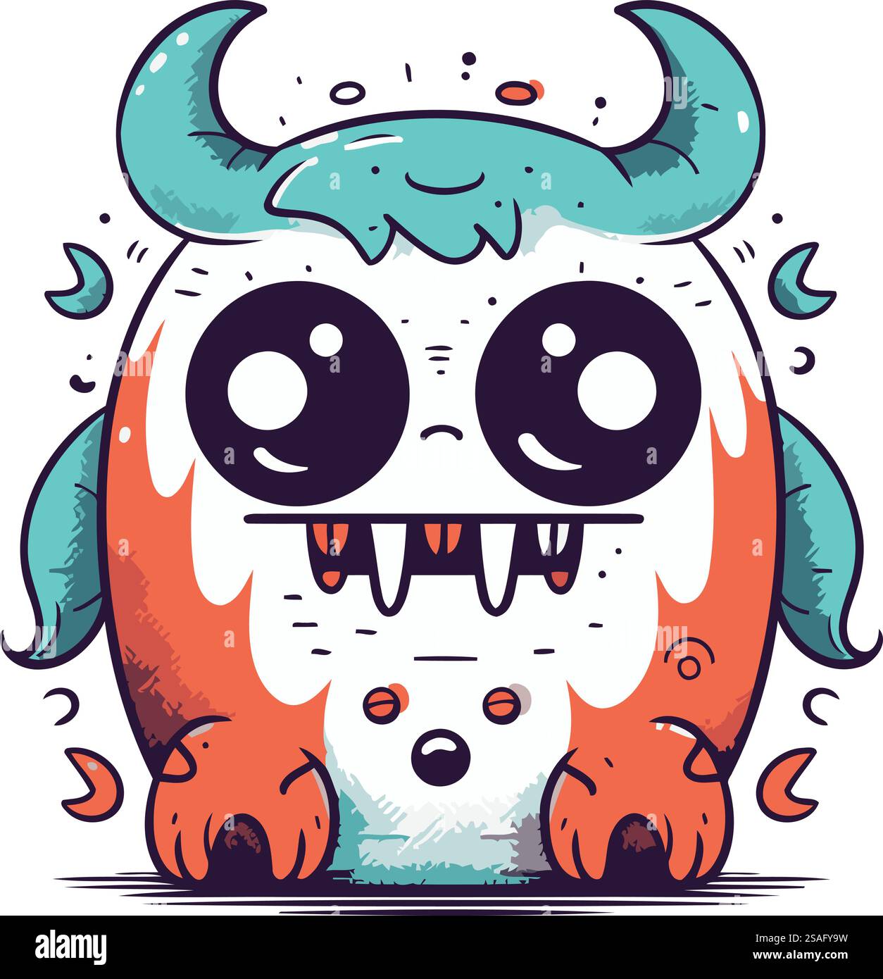 Funny cartoon monster with horns. Vector illustration isolated on white ...