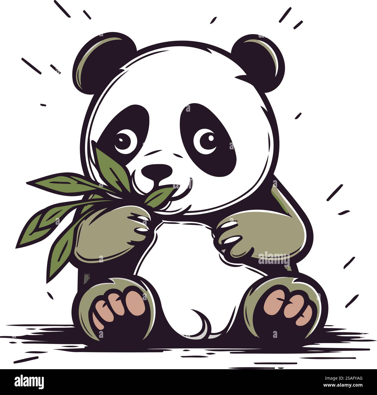 Panda holding a plant in its paws. Cute cartoon vector illustration ...