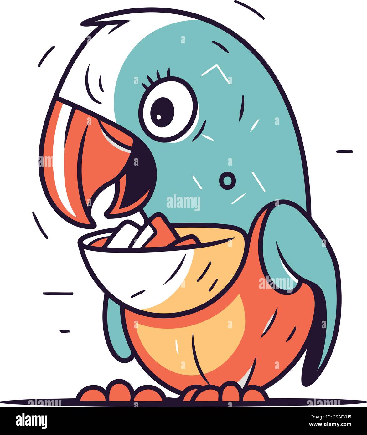 Cute parrot eating food. Vector illustration in cartoon style Stock ...
