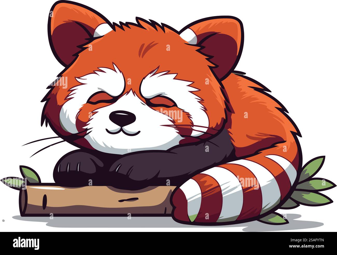 Cute red panda sleeping on a log. Vector illustration Stock Vector ...