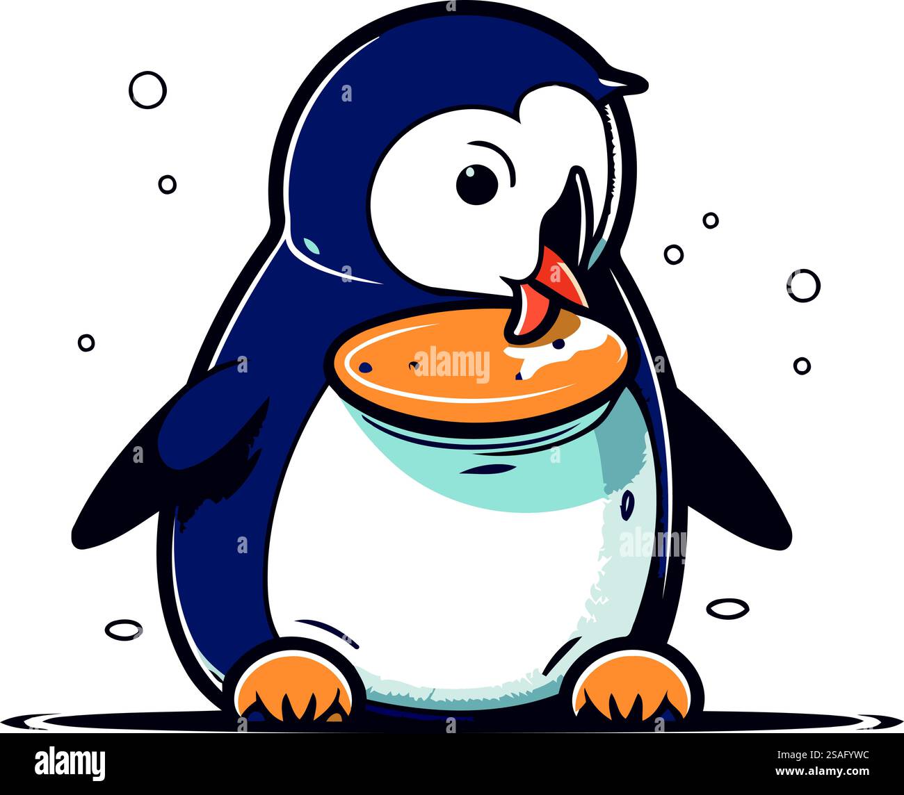 Cute penguin with a bowl of food. Vector illustration Stock Vector ...