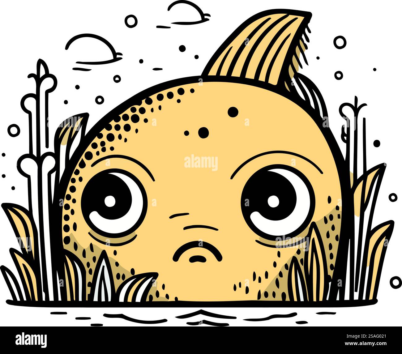 Cute puffer fish with sad face. Vector illustration in cartoon style ...