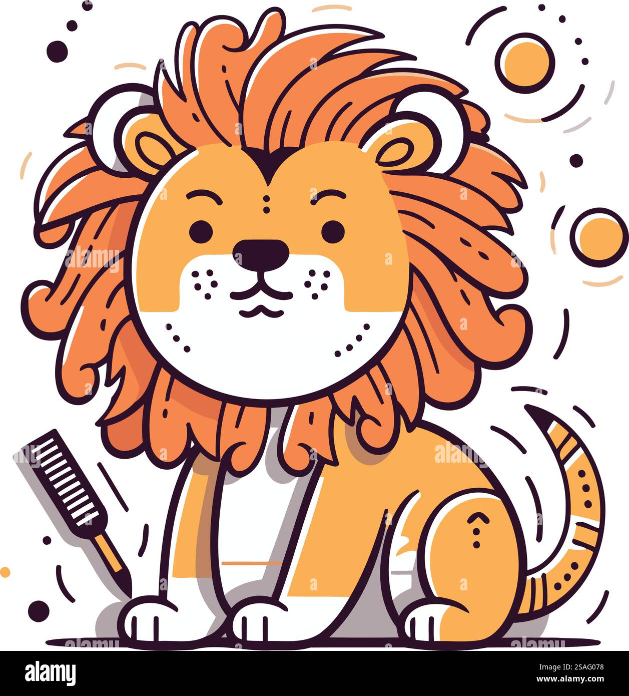 Cute lion with a comb and a toothbrush. Vector illustration Stock ...