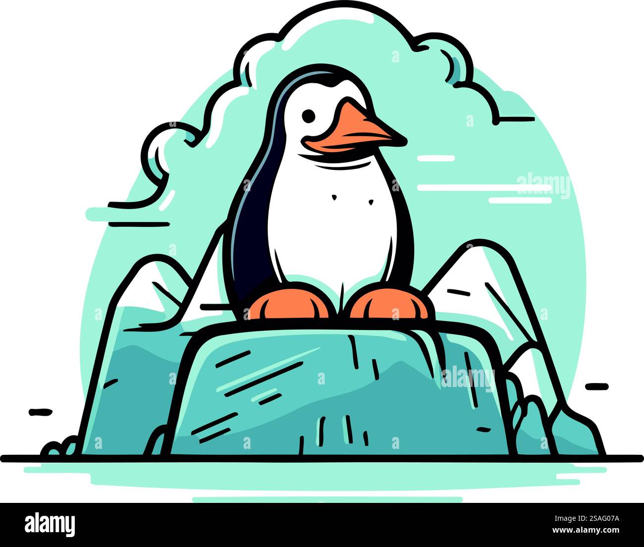 Cute penguin on the rock. Vector illustration in cartoon style Stock ...