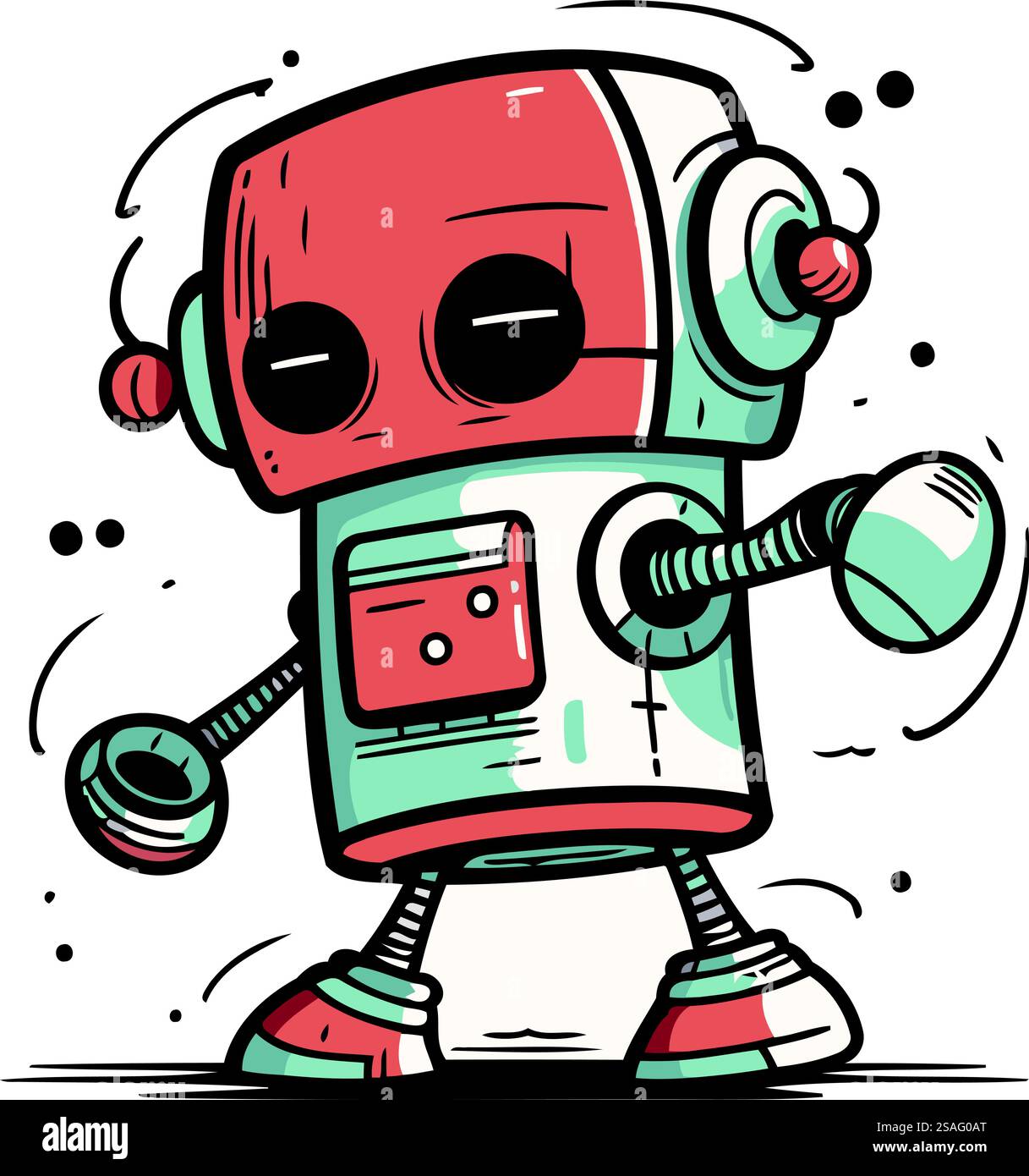 Cartoon robot with dumbbells. Vector illustration of cute robot Stock ...