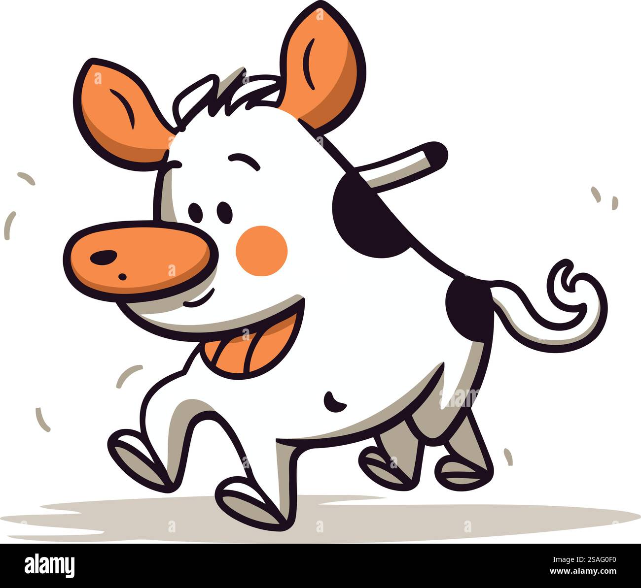Cute cartoon cow running. Vector illustration. Isolated on white ...