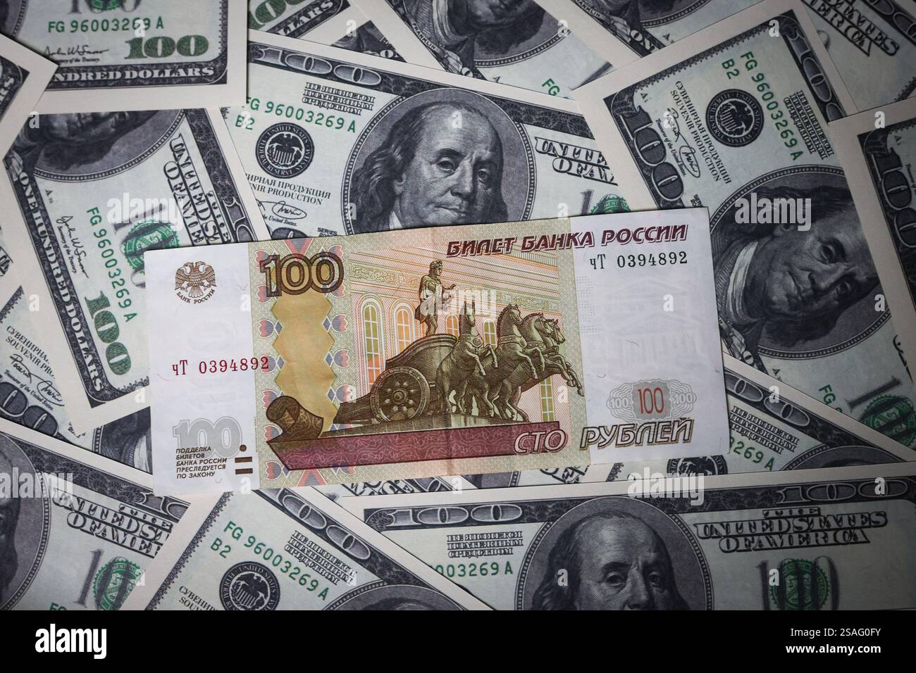 Russia. 29th Jan, 2025. In this photo illustration, the Russian 100 ...