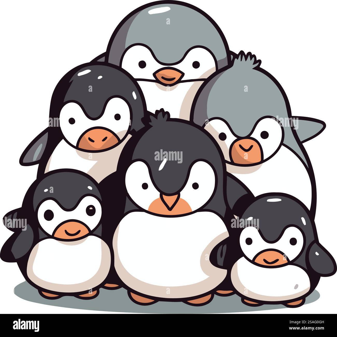 Cute penguins group isolated on white background. Vector illustration ...