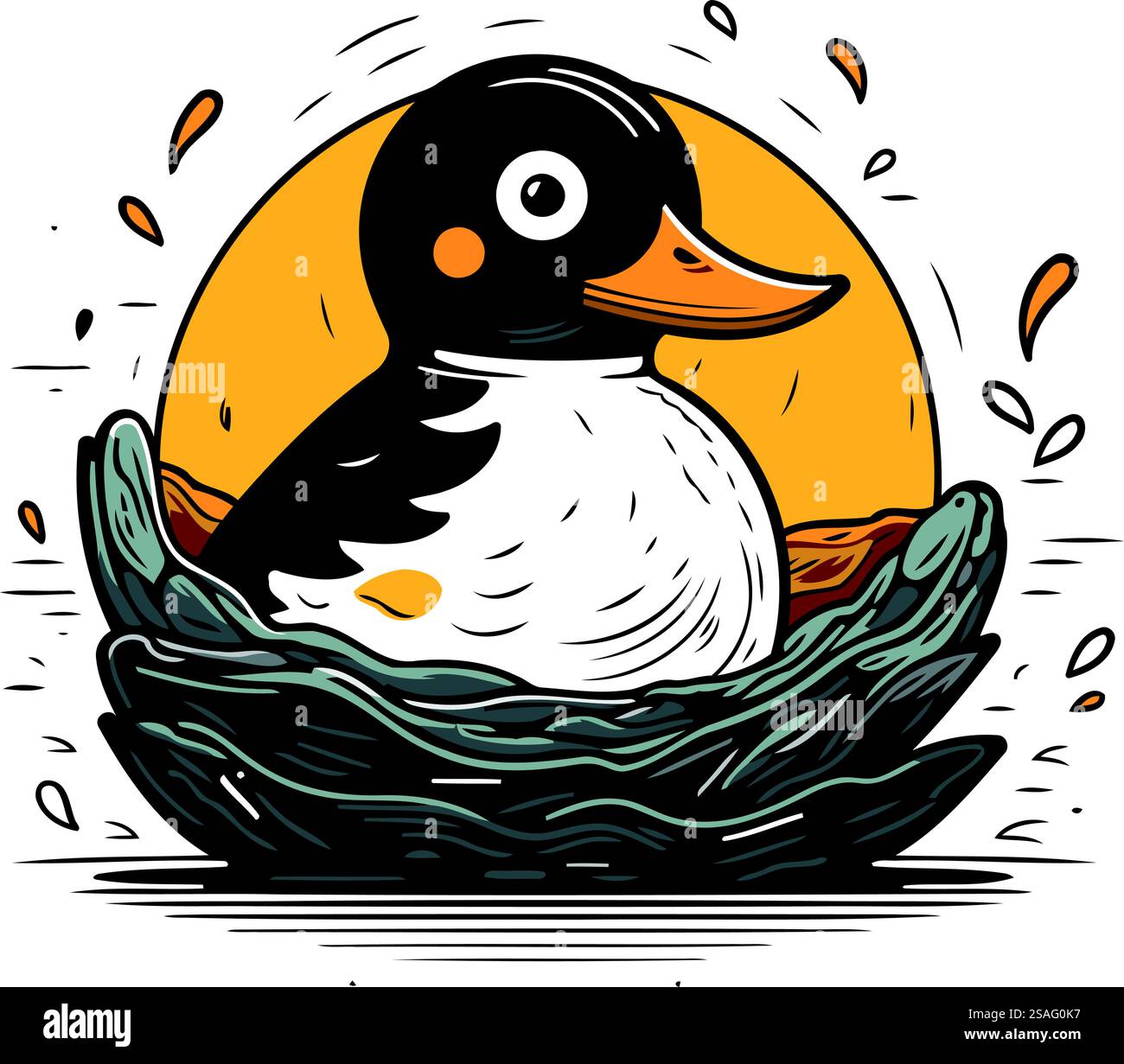 Cute duck in the nest. Vector illustration in cartoon style Stock ...