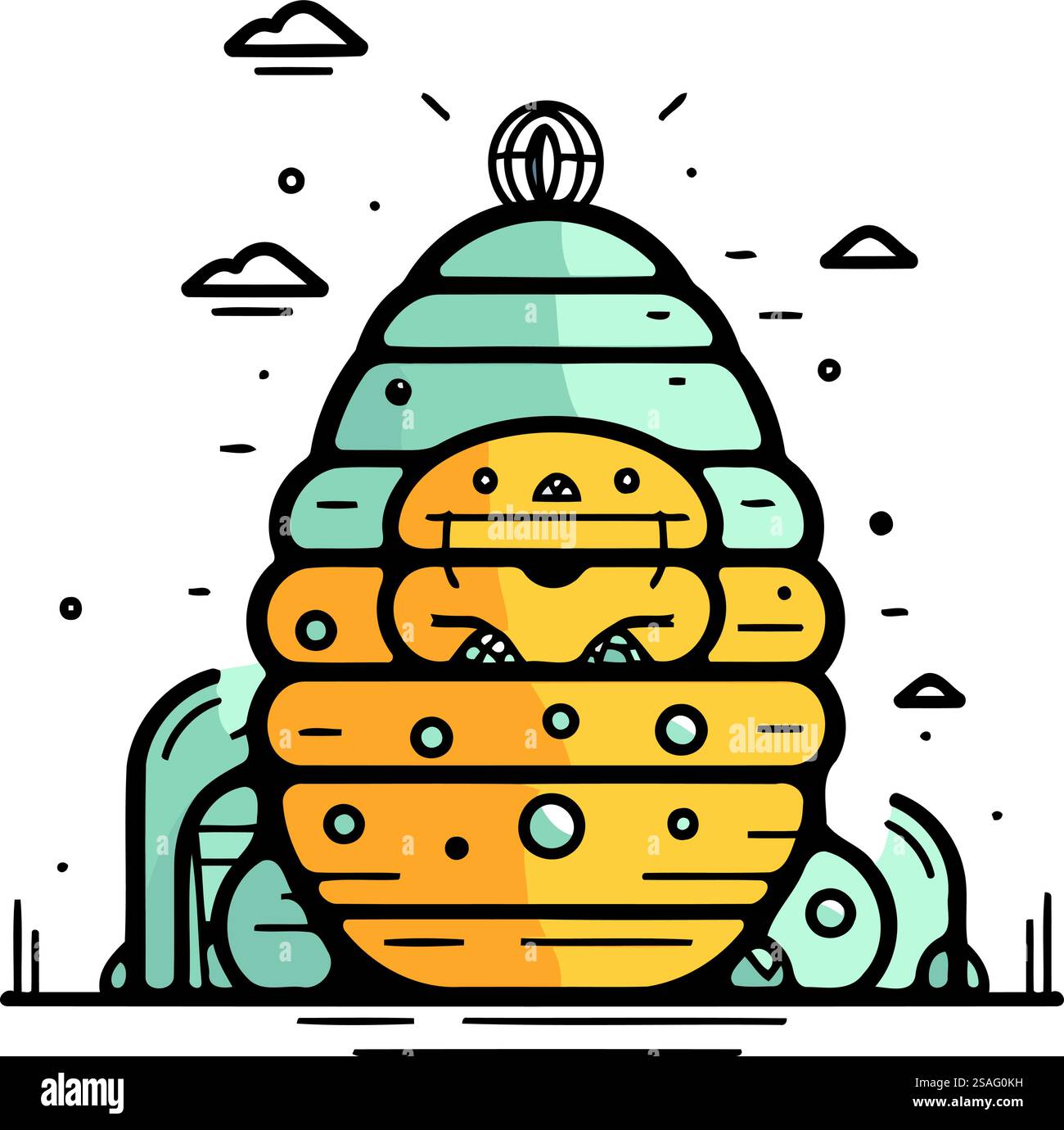 Vector illustration in flat linear style. Cartoon character of bee hive ...