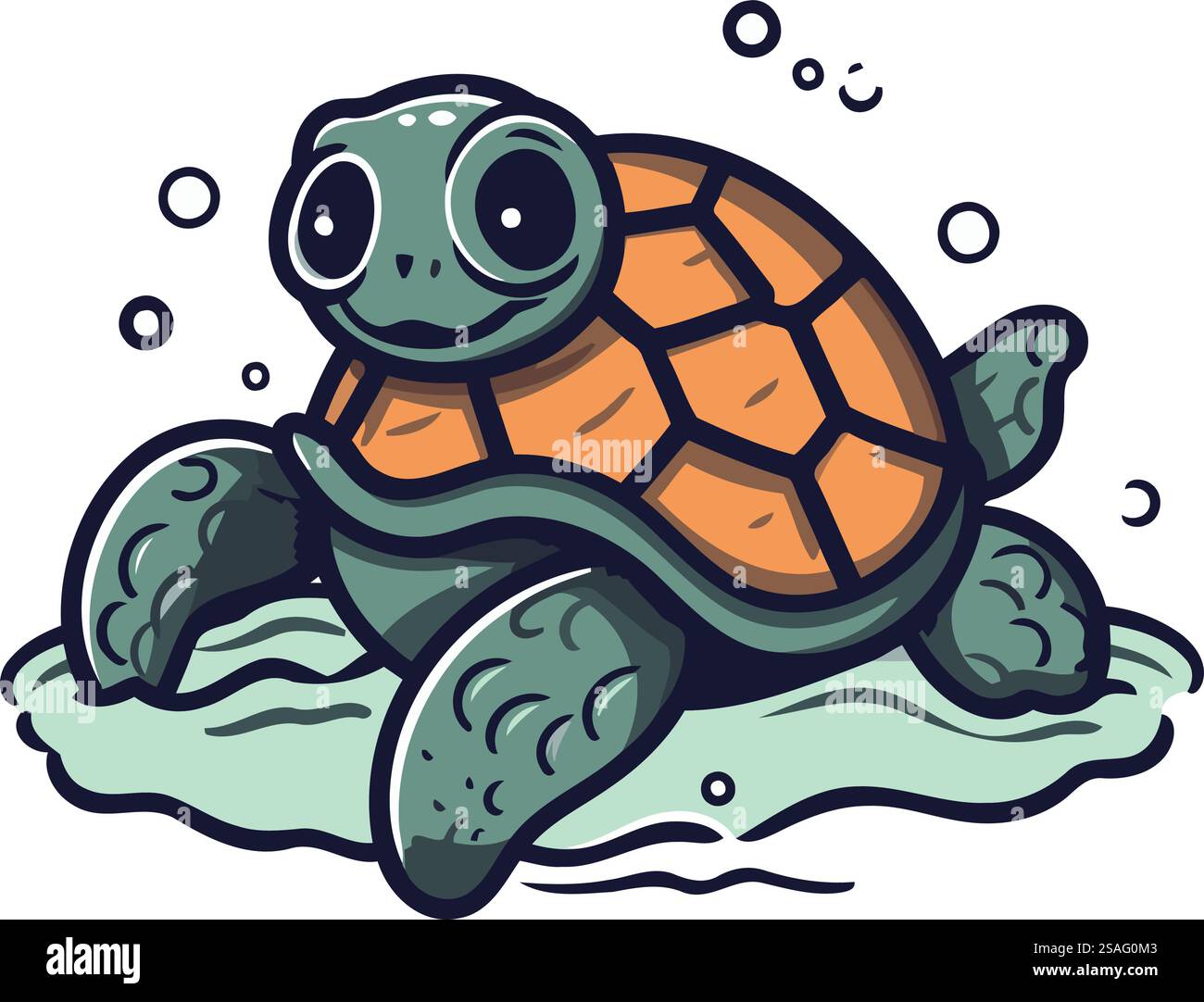 Cute cartoon sea turtle swimming on the water. vector illustration ...
