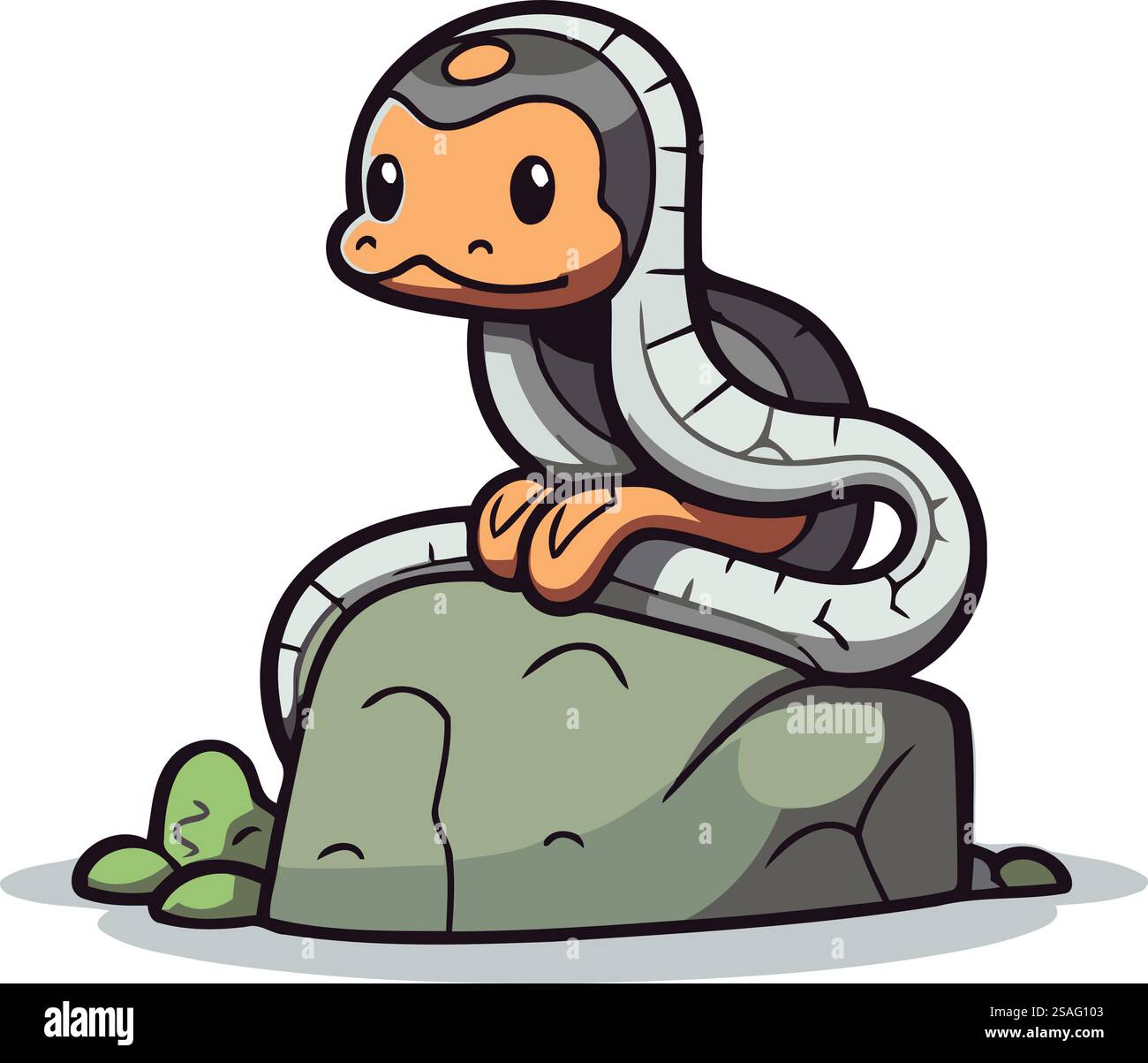 Cute snake sitting on a rock. Vector cartoon character illustration ...