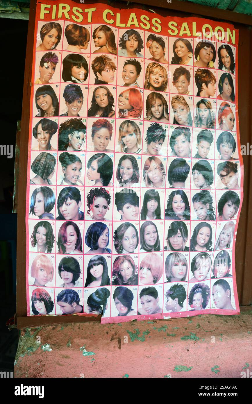 African hairstyles displayed on a poster at a hair saloon in Gondar ...