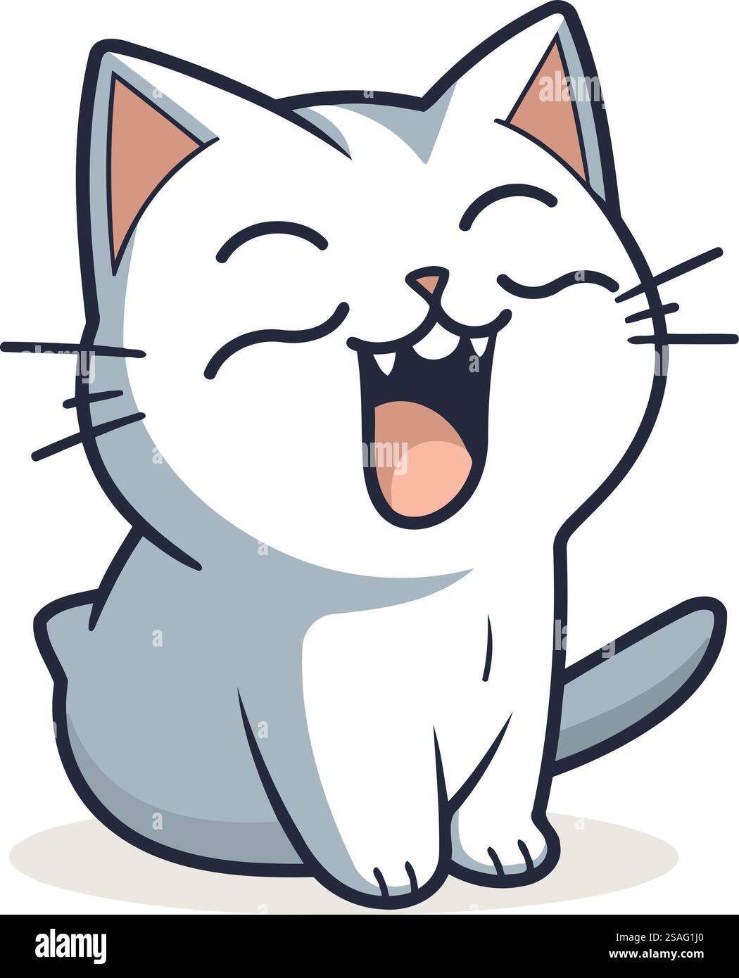 Cute white cat cartoon. Vector illustration isolated on white ...