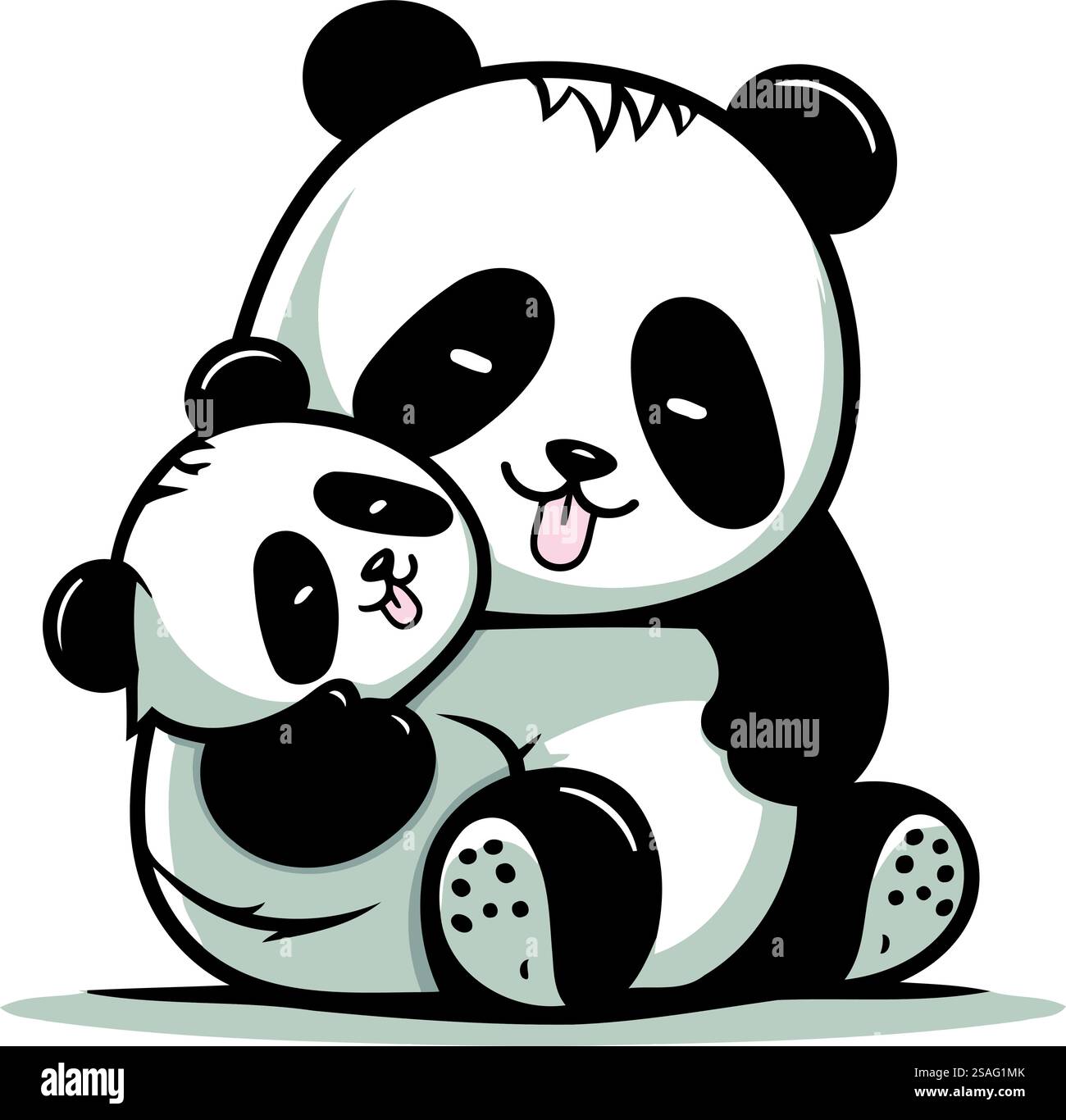 Cute cartoon panda couple sitting and hugging. Vector illustration ...