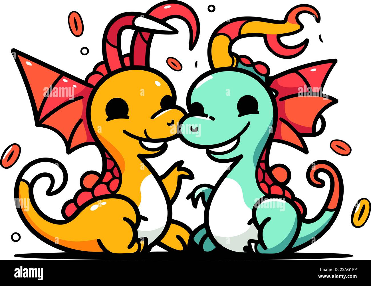 Vector illustration of cute cartoon dragon couple on white background ...