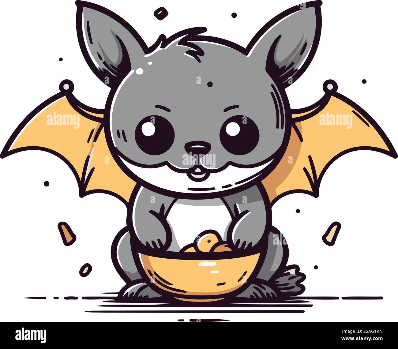 Cute cartoon bat holding a bowl of eggs. Vector illustration Stock ...