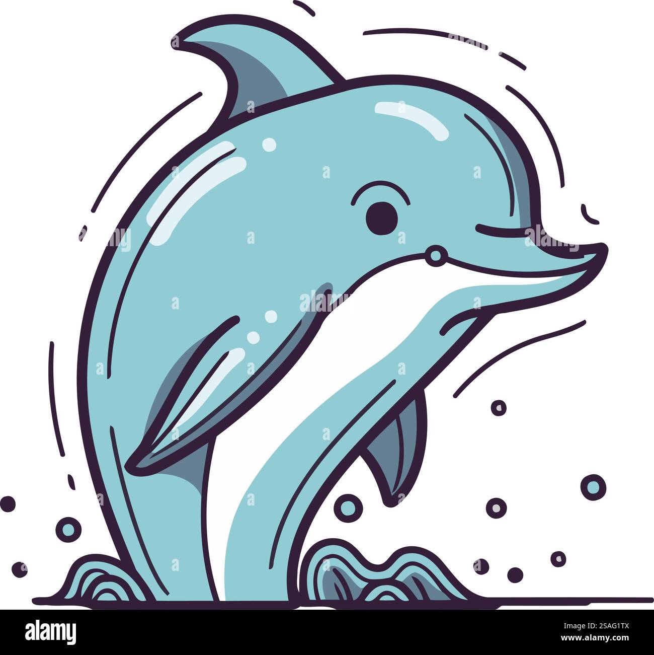 Cartoon dolphin. Vector illustration of a dolphin in the ocean Stock ...