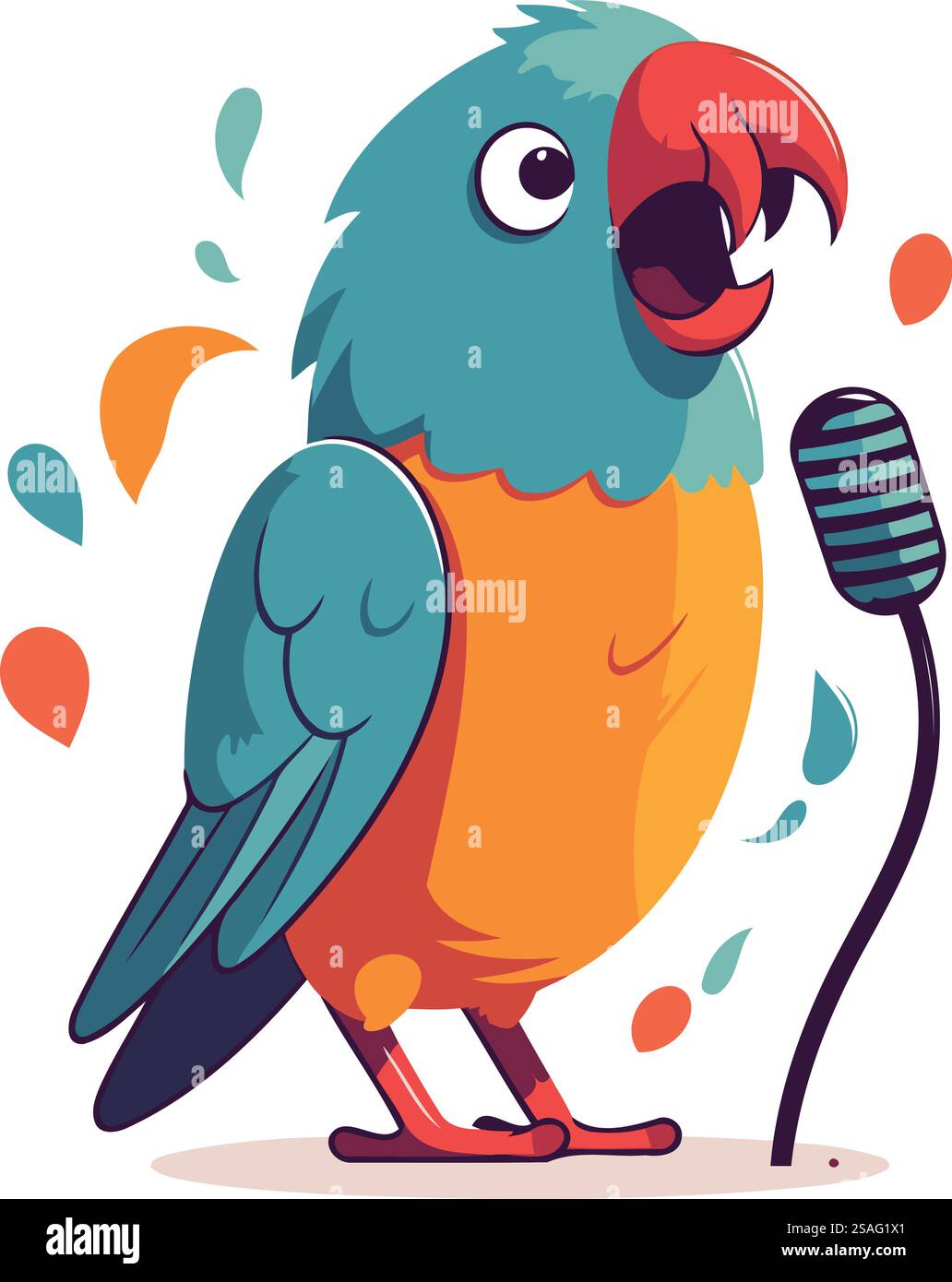 Cute parrot singing a song with microphone. Vector illustration Stock ...