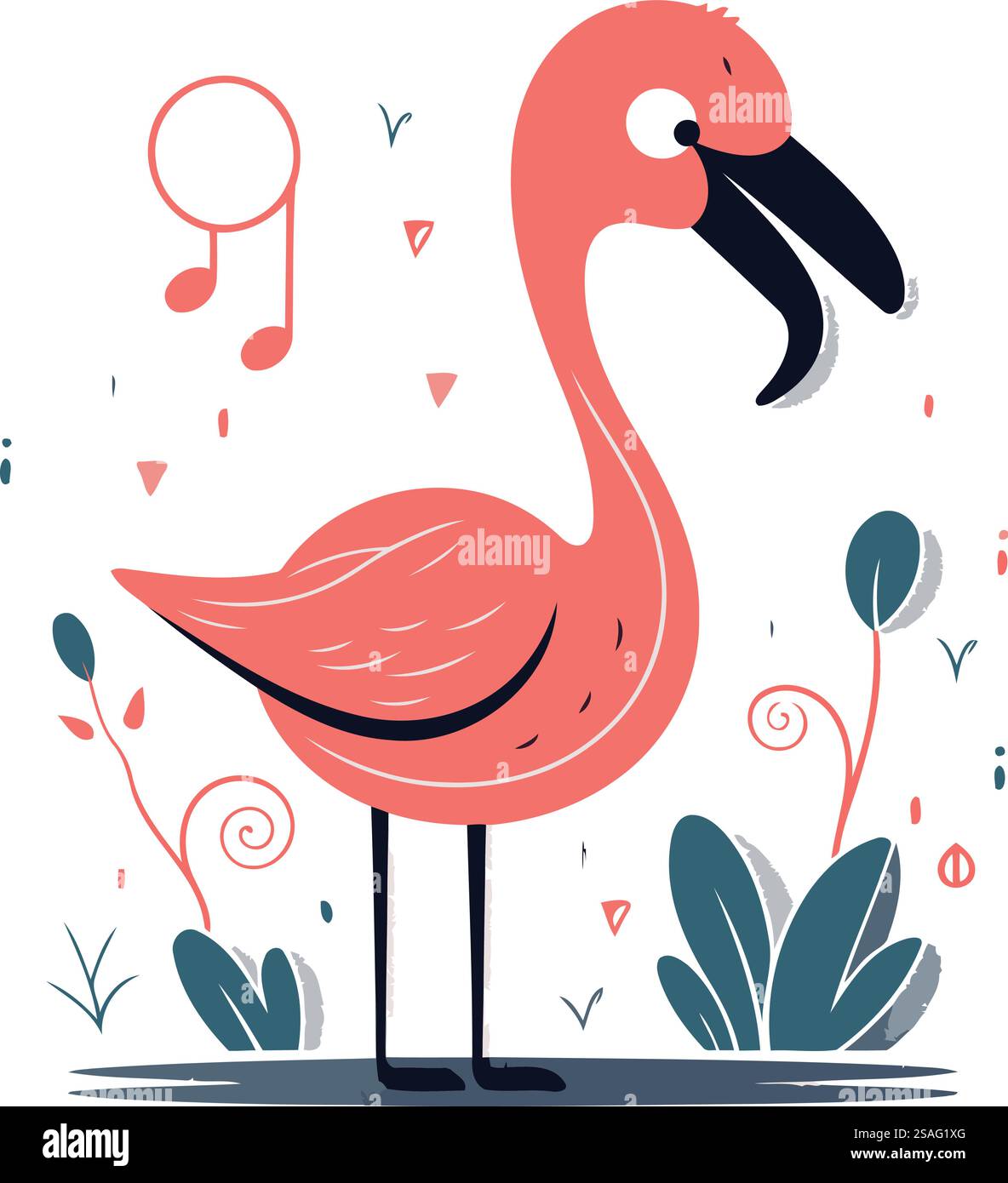 Flamingo vector illustration. Cute flamingo with musical notes Stock ...