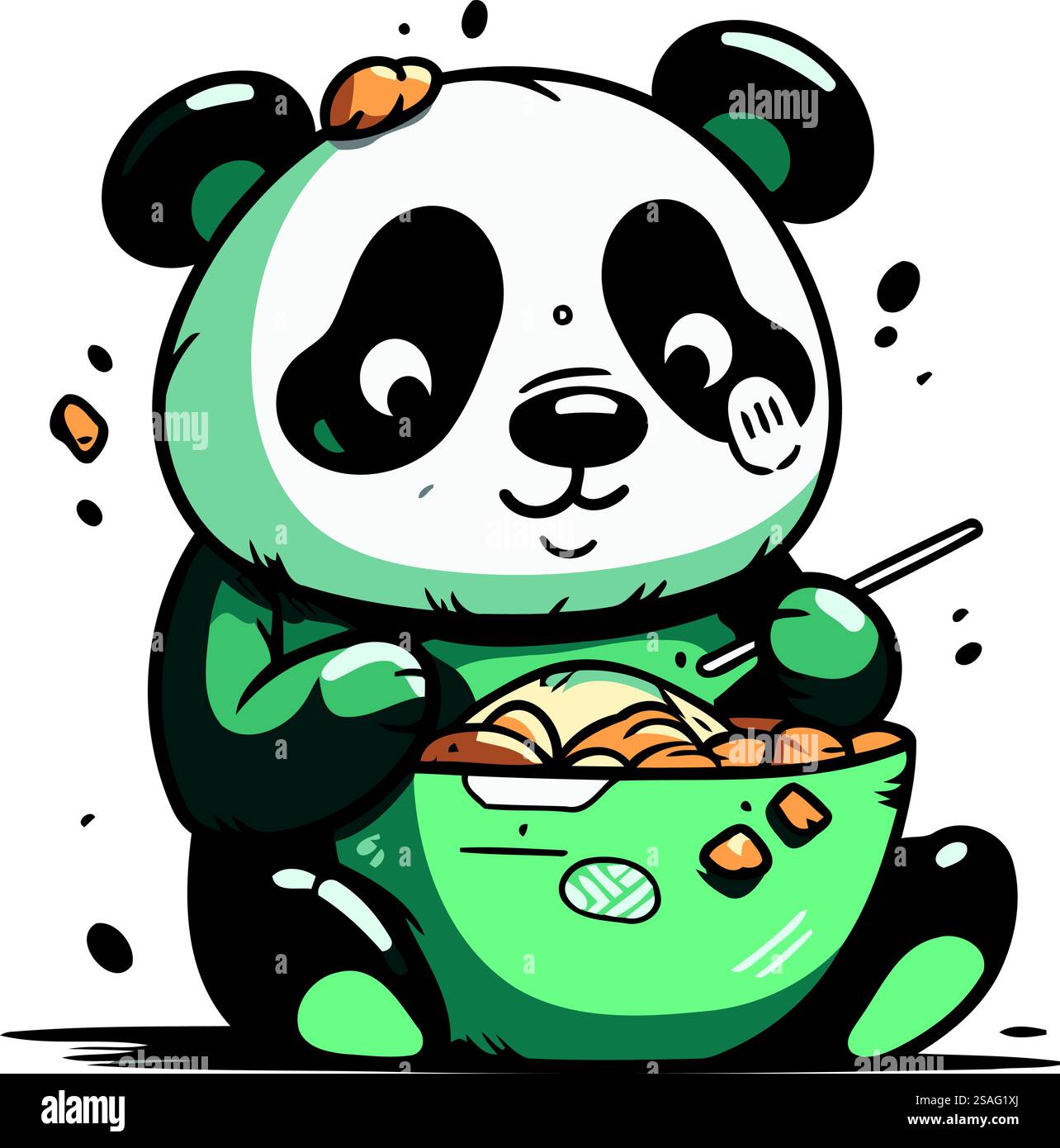 Cute cartoon panda eating a bowl of food. Vector illustration Stock ...