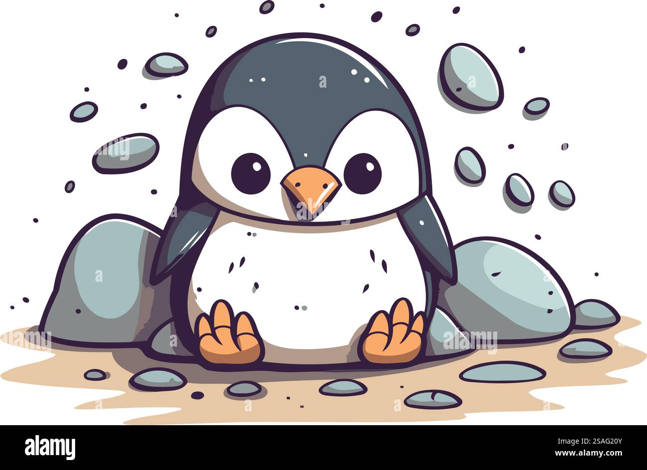 Cute penguin sitting on the rock. Cartoon vector illustration Stock ...