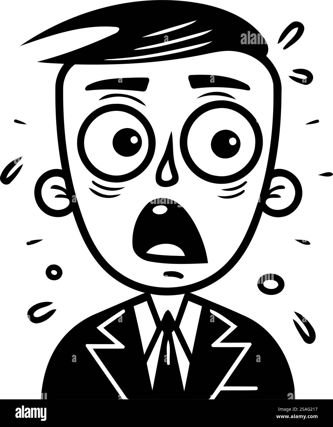 Surprised businessman in a suit. Black and white vector illustration ...