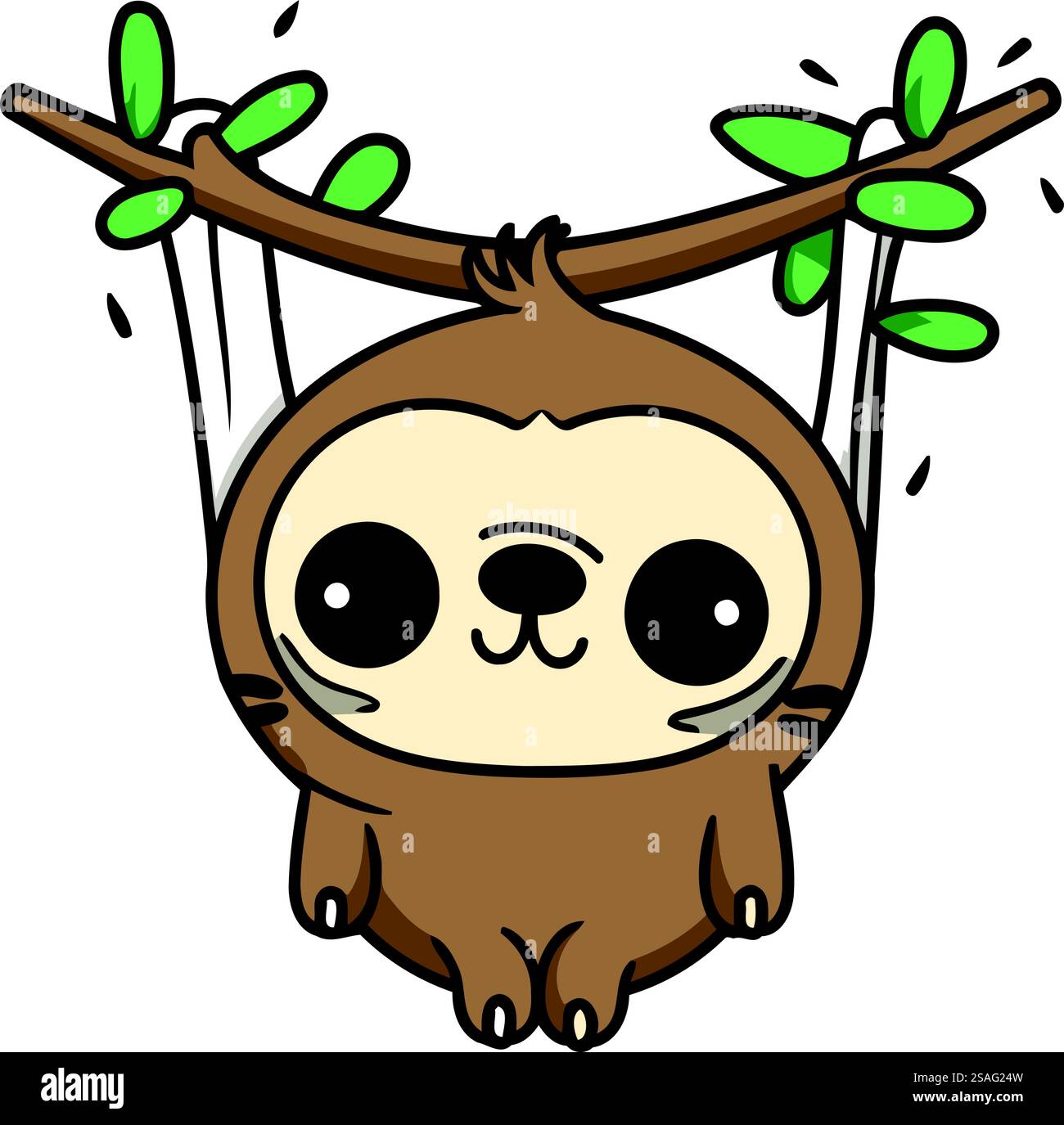 Cute cartoon sloth hanging on the tree. Vector illustration Stock ...