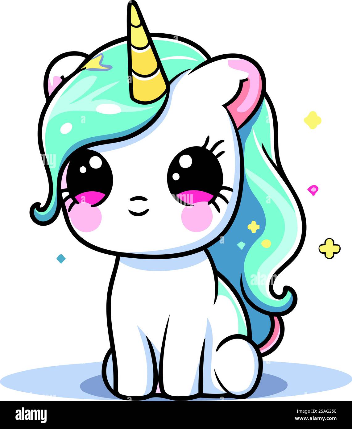 Cute unicorn with blue hair. Vector illustration. Isolated on white ...