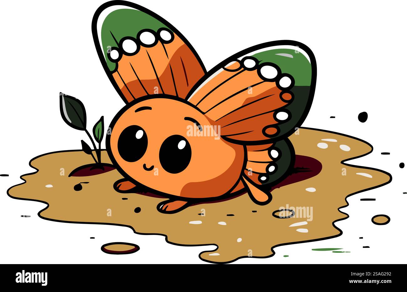 Butterfly in mud. Cute cartoon character. Vector illustration Stock ...