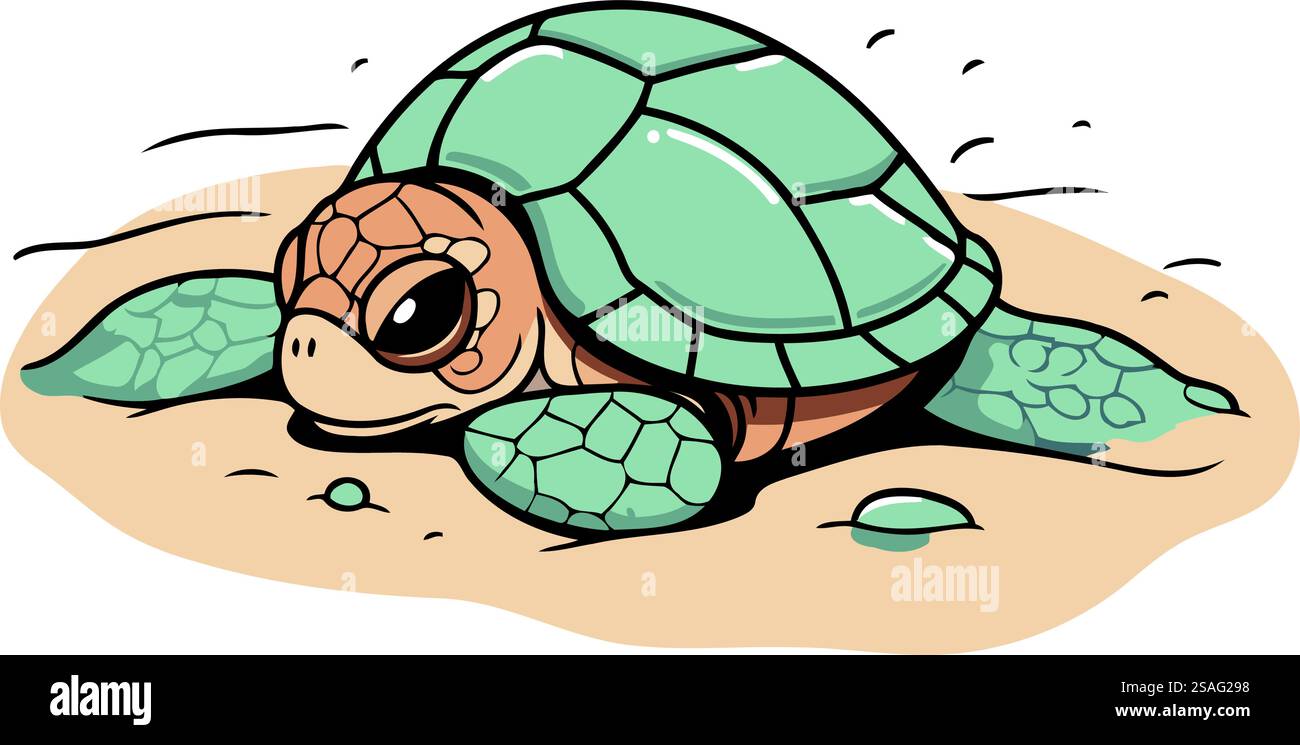 Cartoon turtle on the sand. Vector illustration of a sea animal Stock ...