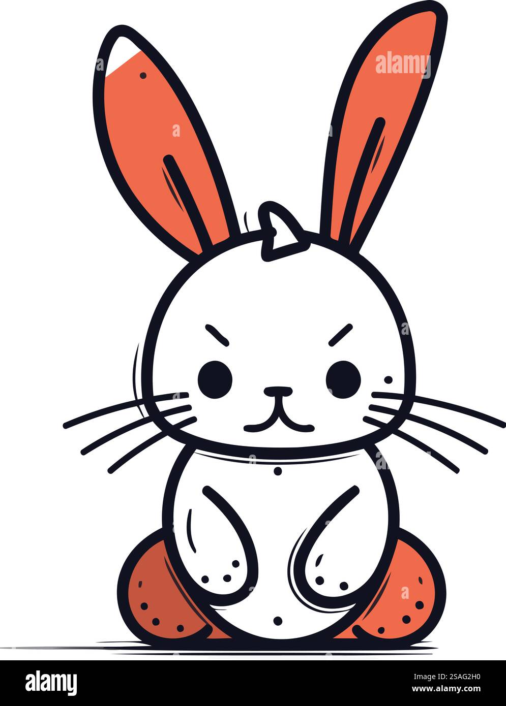 Cute cartoon bunny sitting on the ground. Vector illustration in doodle ...
