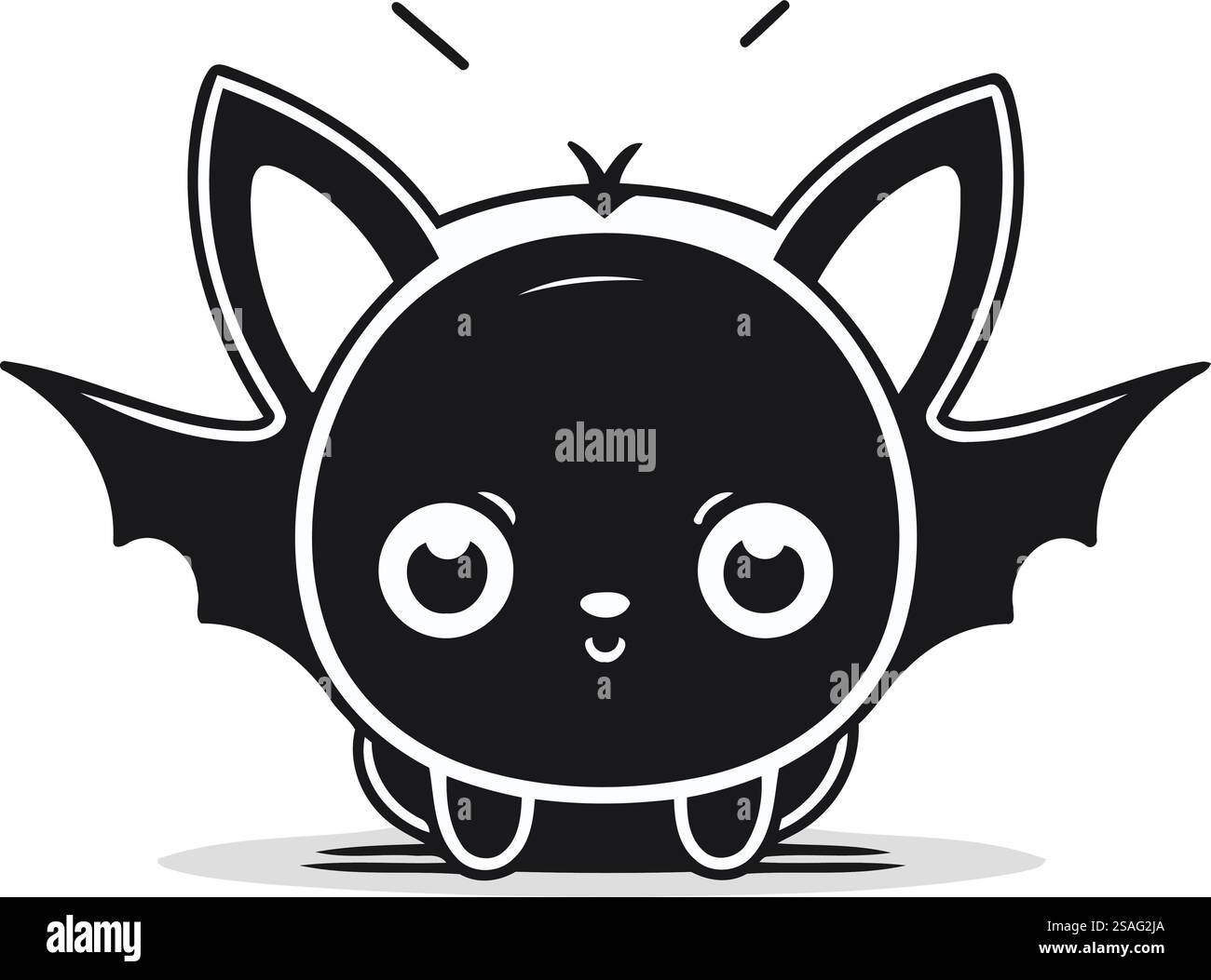 Cute cartoon bat. Black and white vector illustration isolated on white ...