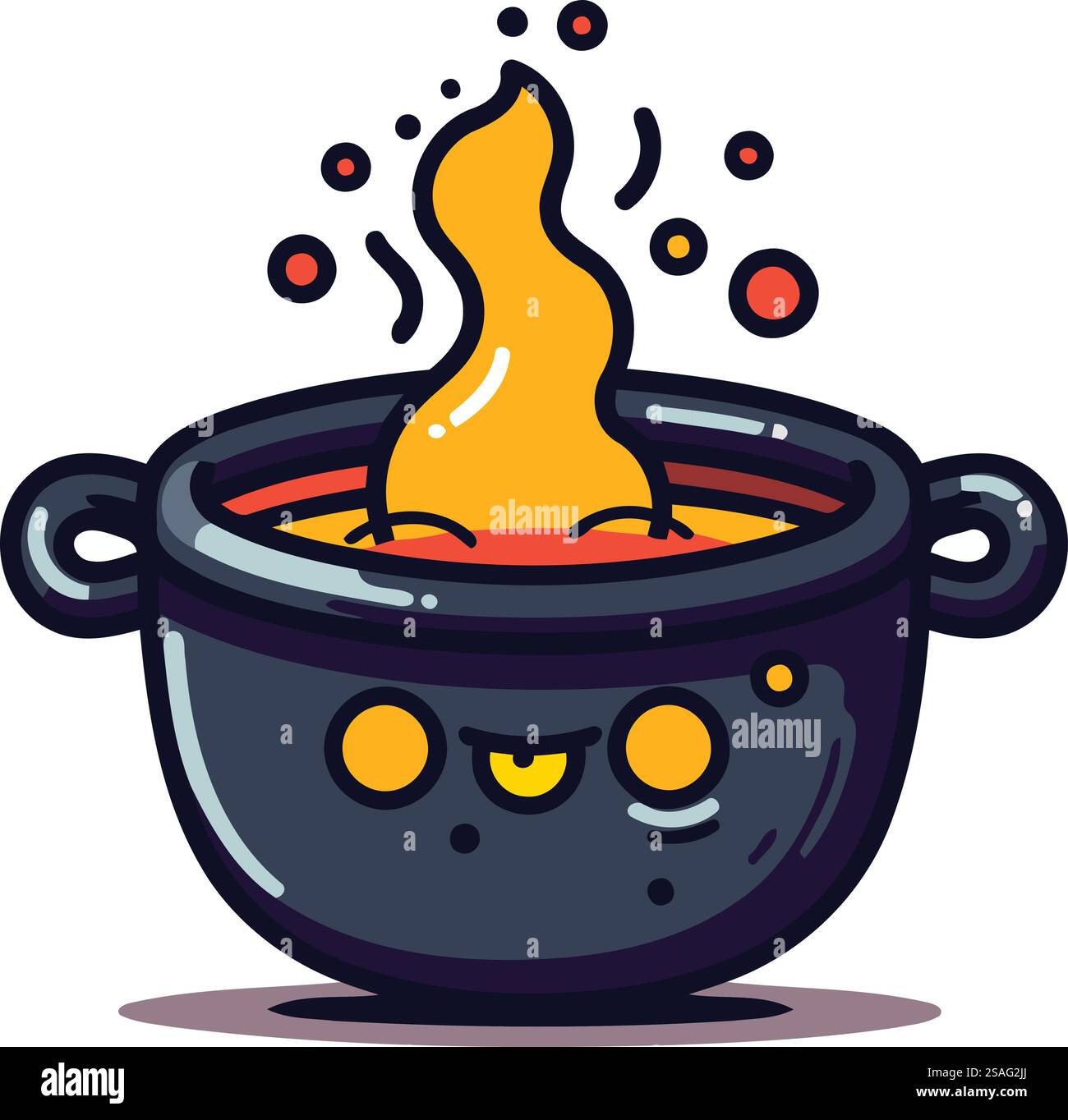 Cartoon illustration of a cauldron with a fire. isolated on white ...
