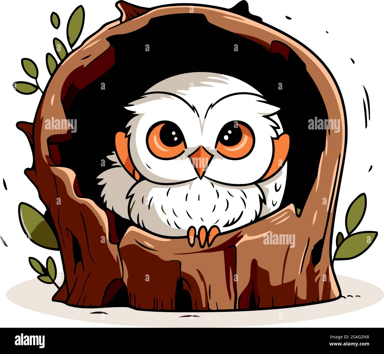 Owl in a hollow. Vector illustration isolated on white background Stock ...