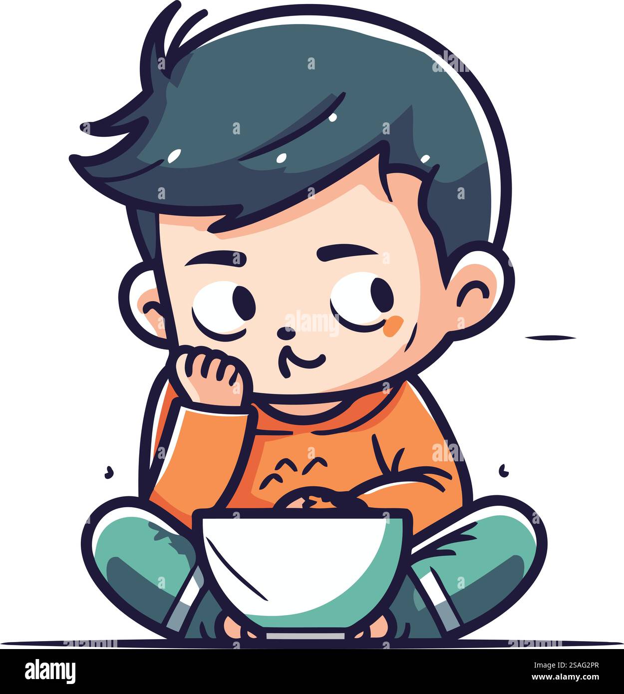 Cute little boy eating soup. Vector illustration in cartoon style Stock ...