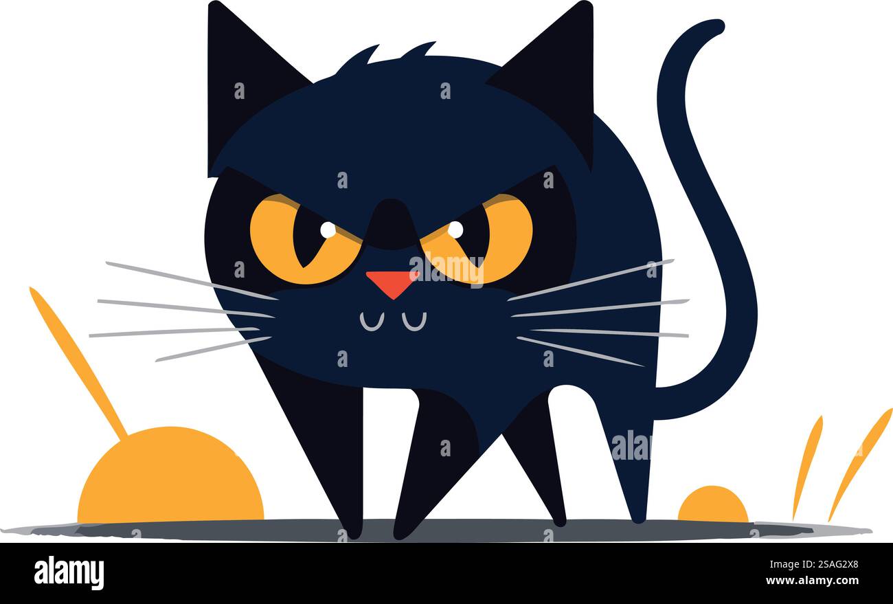 Cute black cat vector illustration. Cute cartoon kitty character Stock ...
