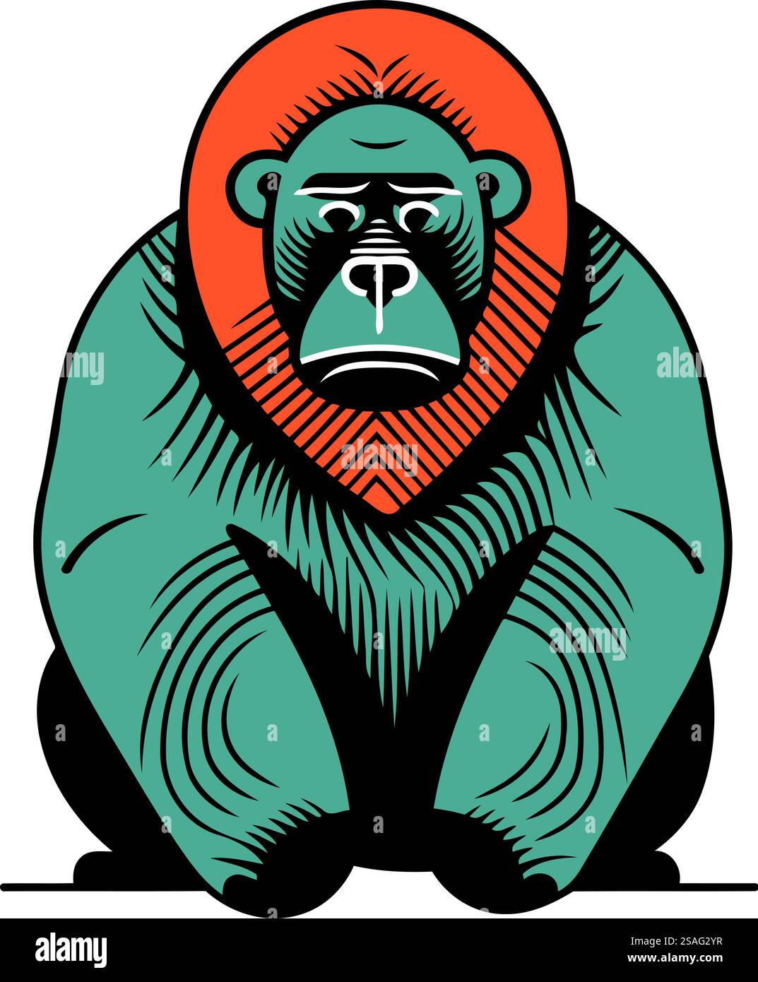 Gorilla in orange jacket sitting and looking up vector illustration ...
