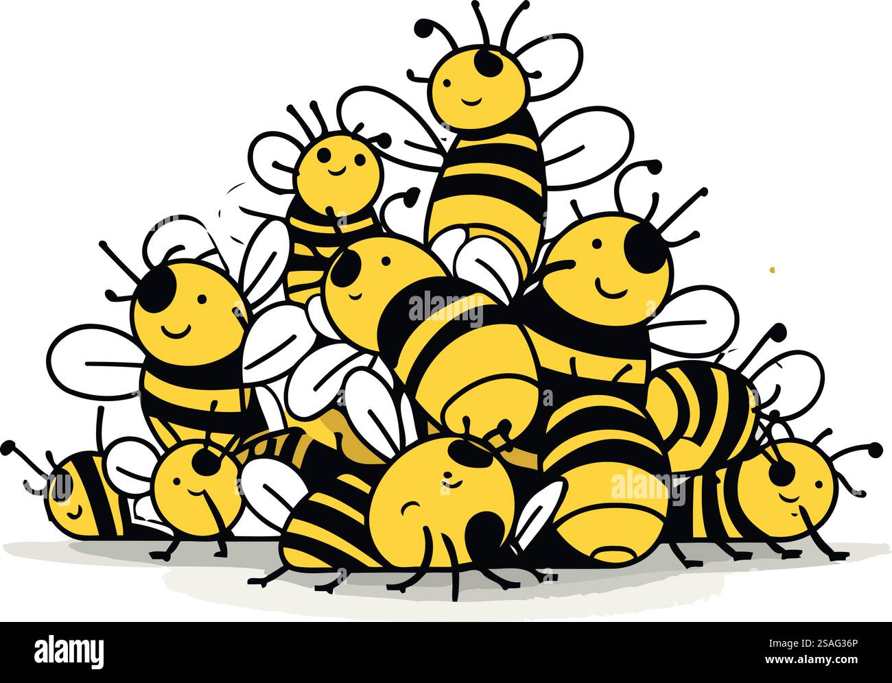 Cartoon bees. Vector illustration of a group of bees isolated on white ...