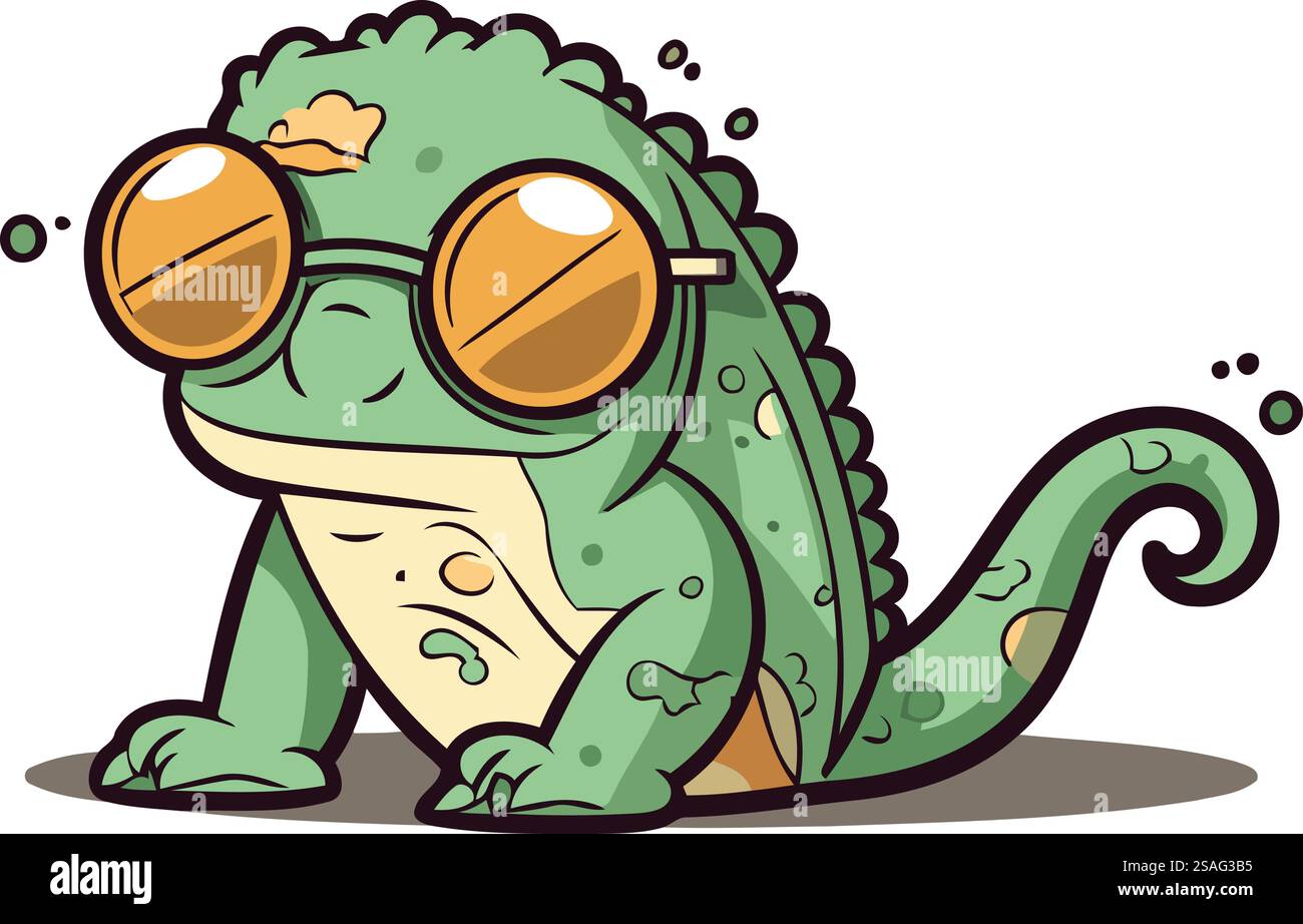 Cartoon Chameleon Character with Glasses. Vector Illustration Stock ...