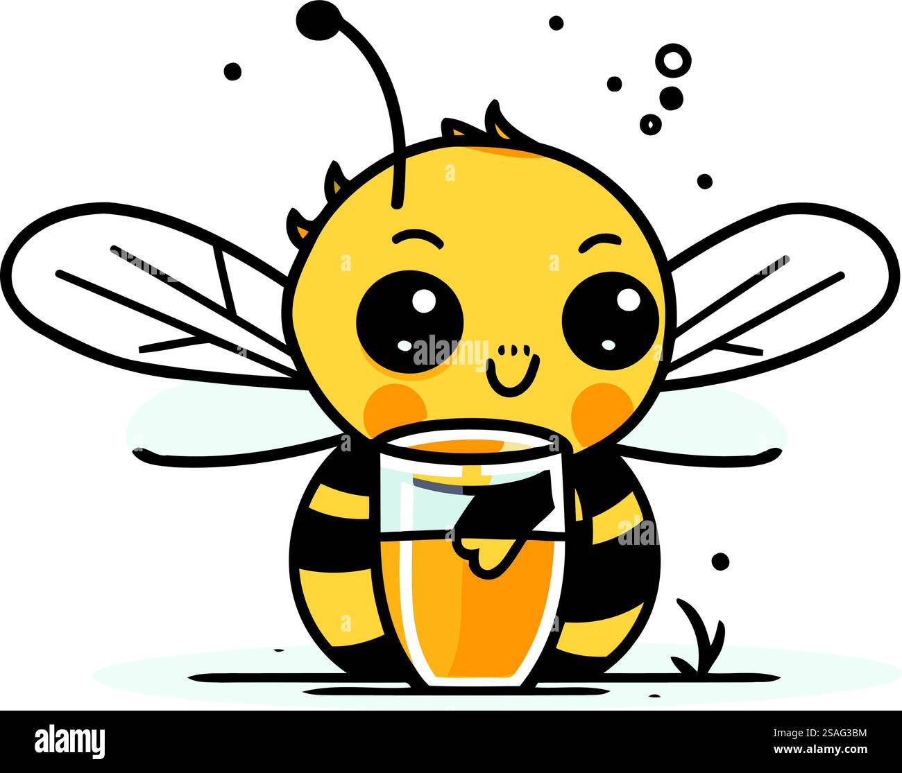 Cute cartoon bee holding a glass of juice. Vector illustration Stock ...