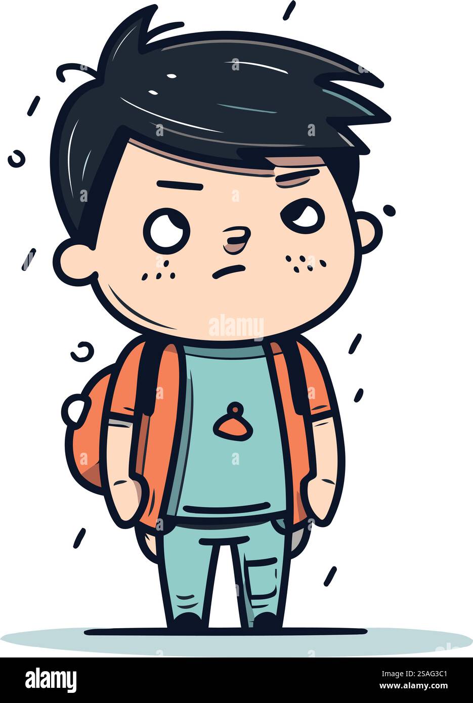 Sad boy with backpack. Vector illustration in doodle style Stock Vector ...