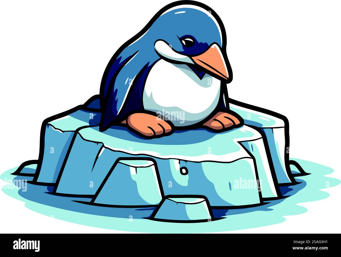Cute penguin sitting on an ice cube. Vector illustration Stock Vector ...