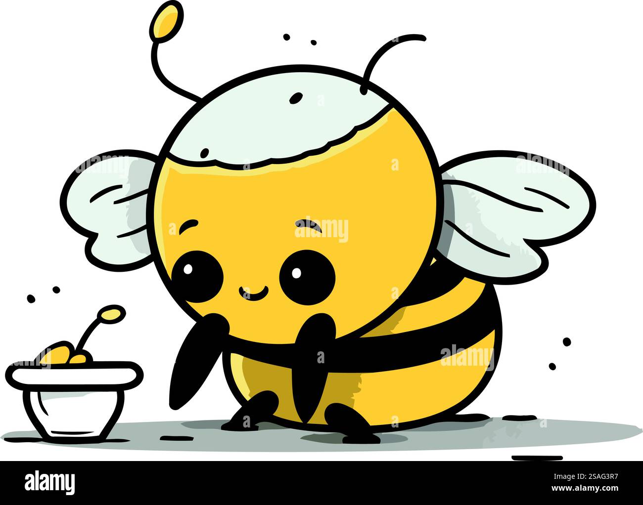 Cute Bee Cartoon Mascot Character With Honey Vector Illustration Stock ...