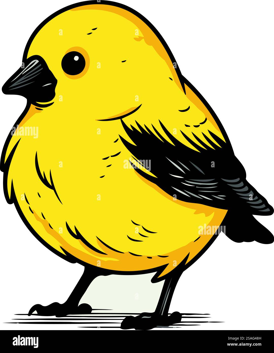 Cute little yellow bird standing on its hind legs. Vector illustration ...