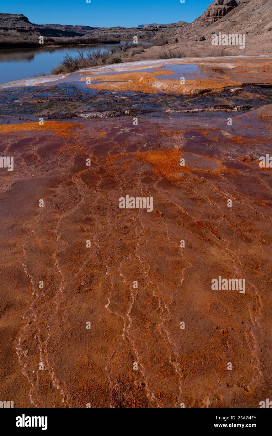 USA, Utah. Crystal Geyser, a cold water geyser, travertine geological ...