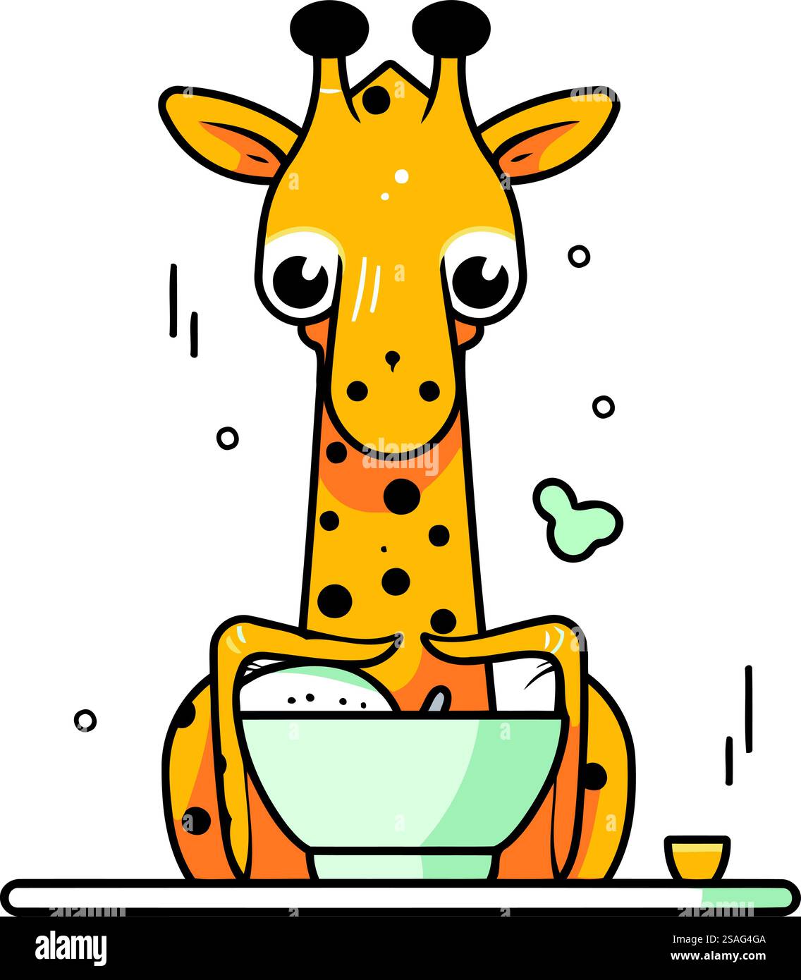 Cute giraffe with a bowl of milk. Vector illustration Stock Vector ...