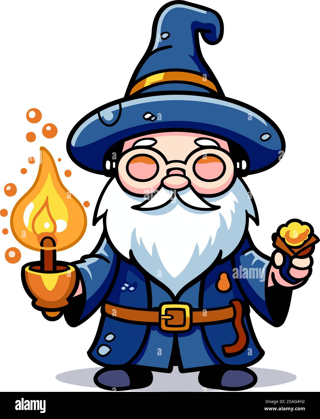 Cute Cartoon Wizard with a Burning Candle. Vector Illustration Stock ...